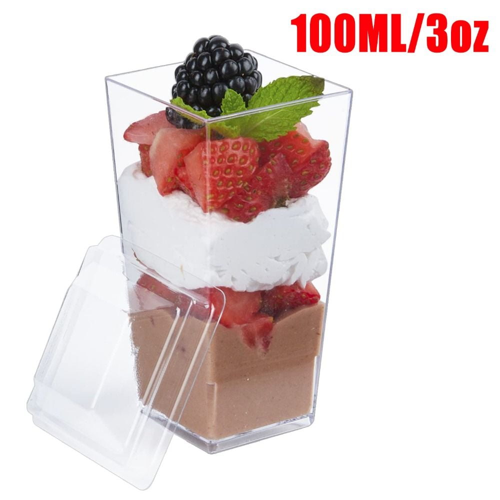 10Pcs Disposable Mousse Cup Jelly Plastic Square Dessert Cake Cup with ...