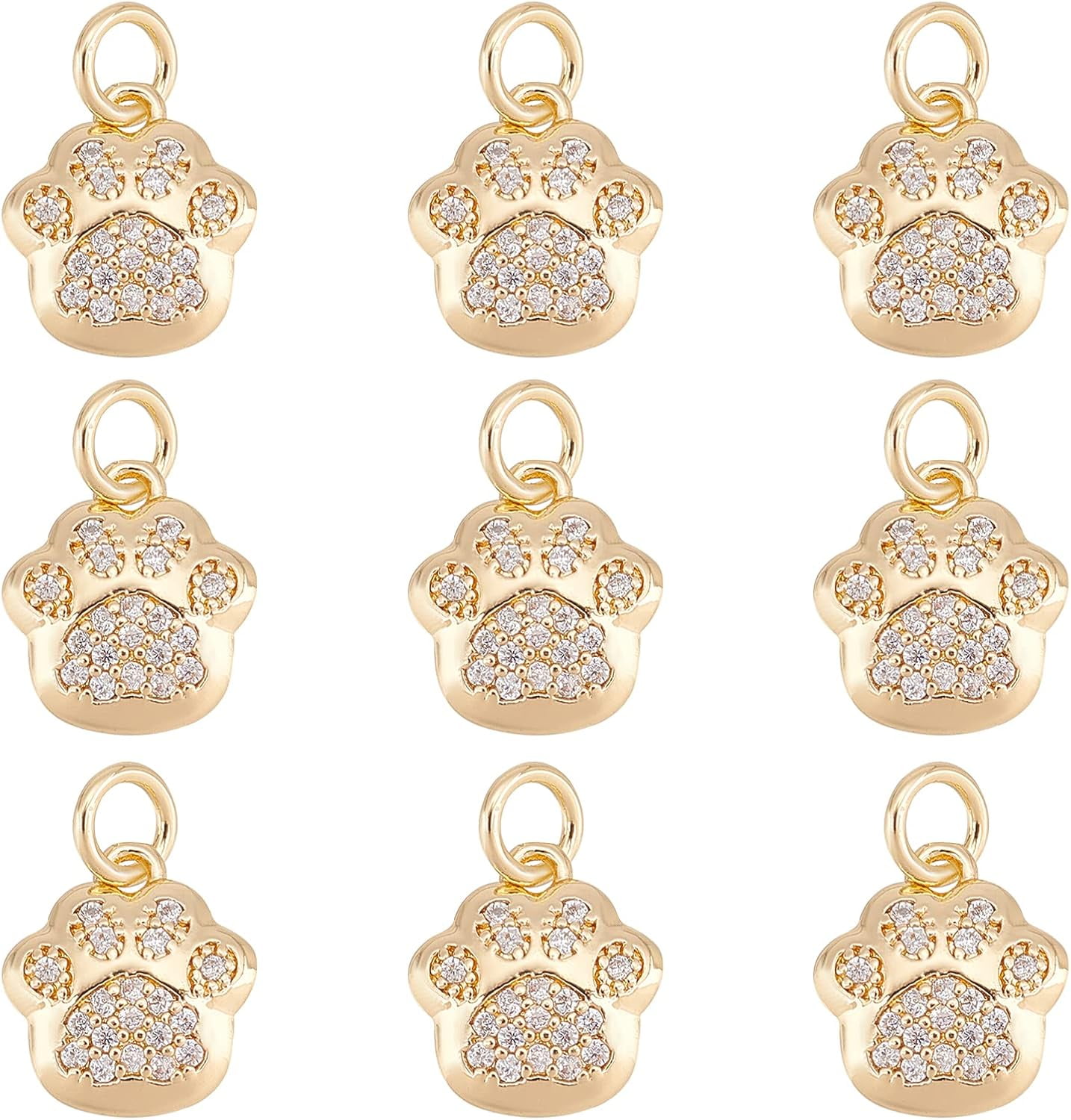 10Pcs Dog Paw Prints Pendants Puppy Paw Real 18K Gold Plated Brass ...