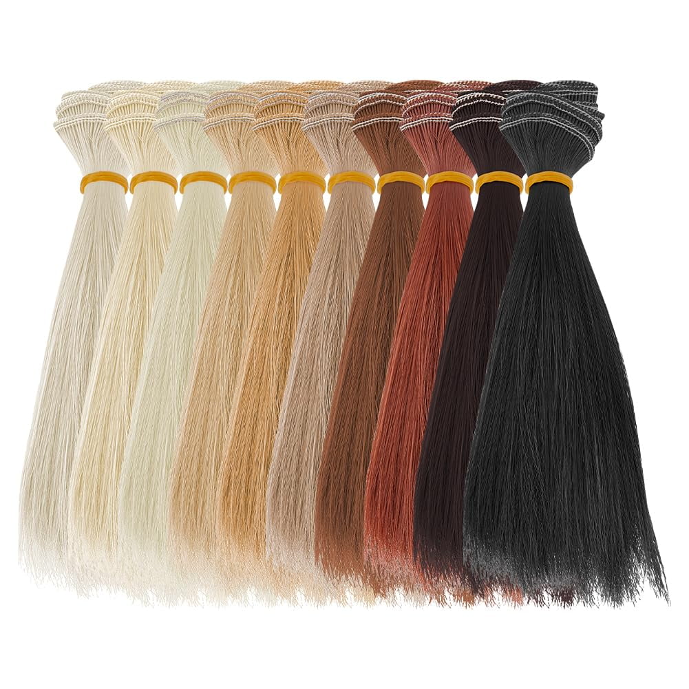 10Pcs Doll Hair Wefts 100x15.5cm Doll Wig 10 Colors Straight Synthetic ...
