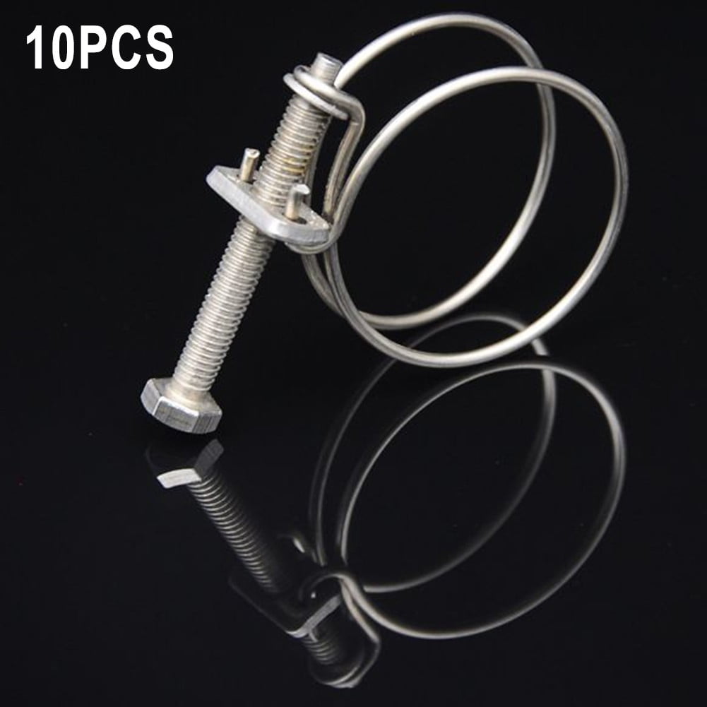 10Pcs Double Wire Hose Clips Stainless Steel Pond Pipe Koi Fish Fitting ...