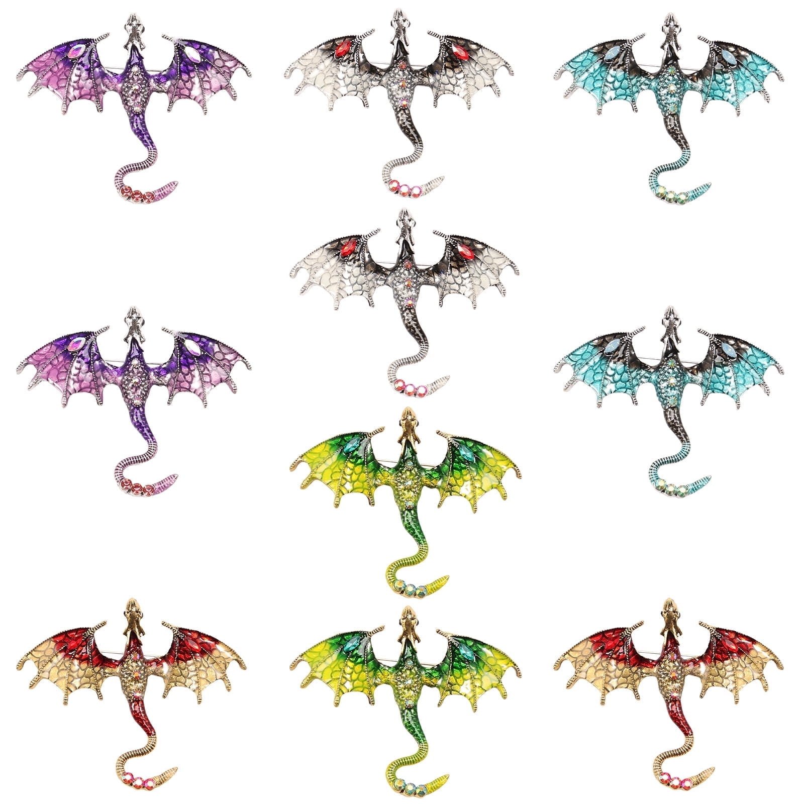 10Pcs Dragon Charms 3D Multicolor Metal Flying Dragon Pendant Set with ...
