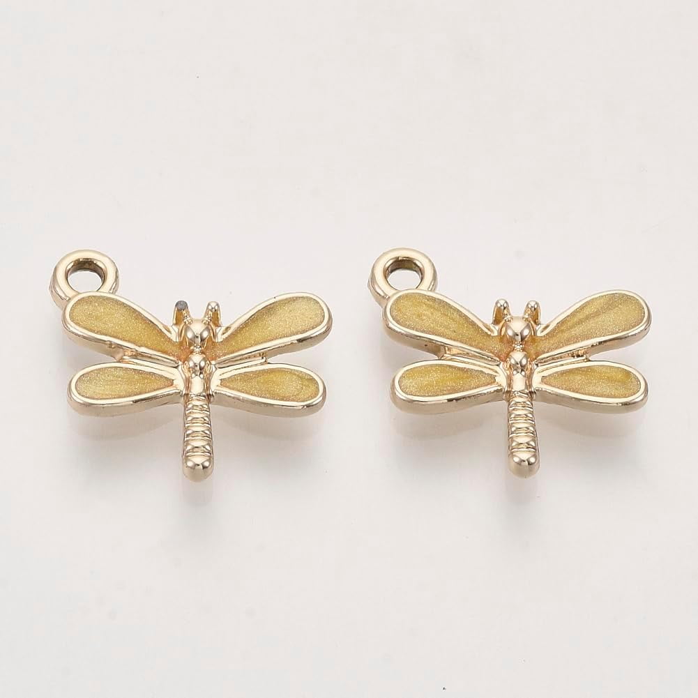 10Pcs Dragonfly Charms Jewelry Findings Pendant Light Gold Plated Alloy ...