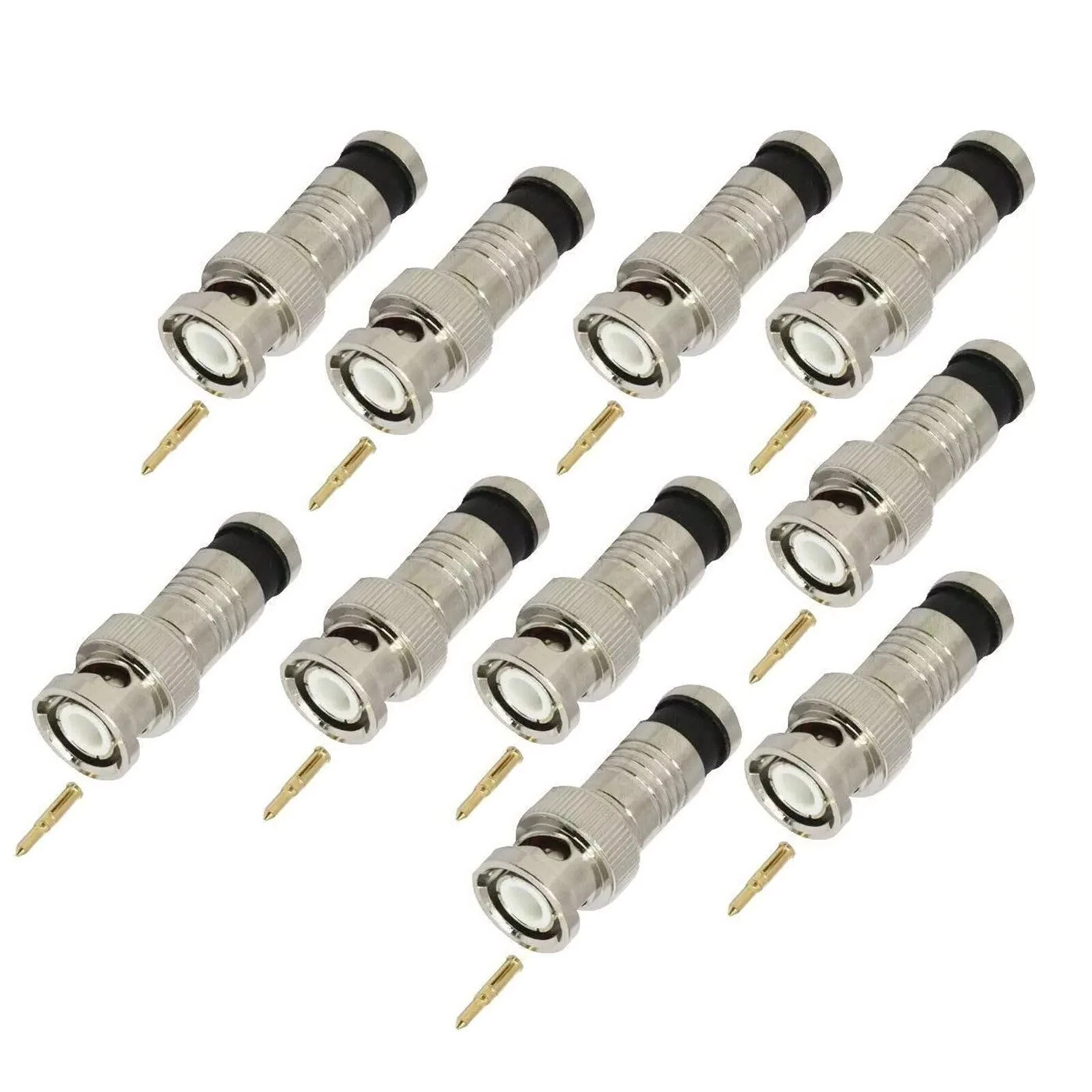 10Pcs Durable Bnc Compression Connector Adapter For Cctv Camera Rg6 ...
