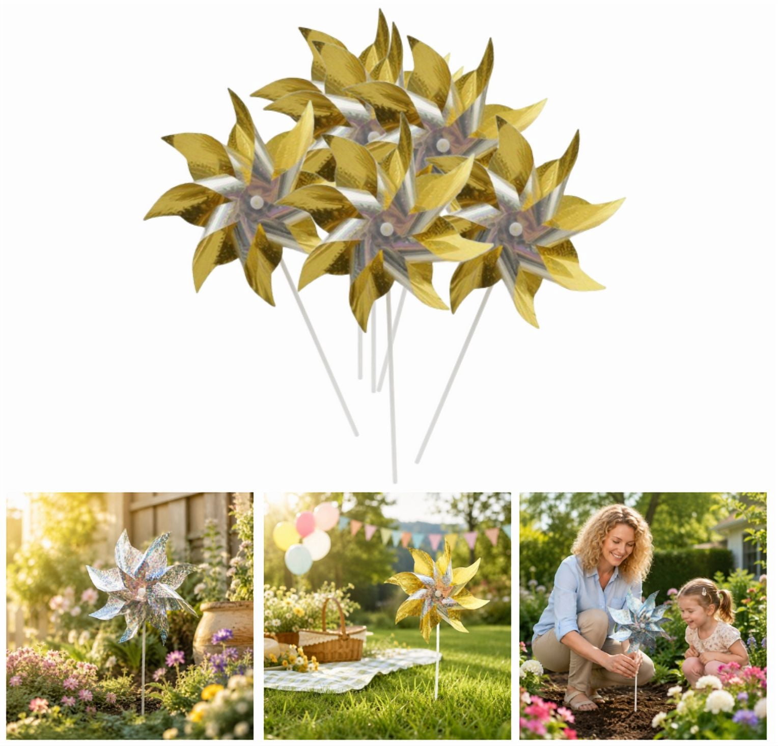 10Pcs Durable Reflective Pinwheel Wind Spinners, Outdoor Garden Yard ...