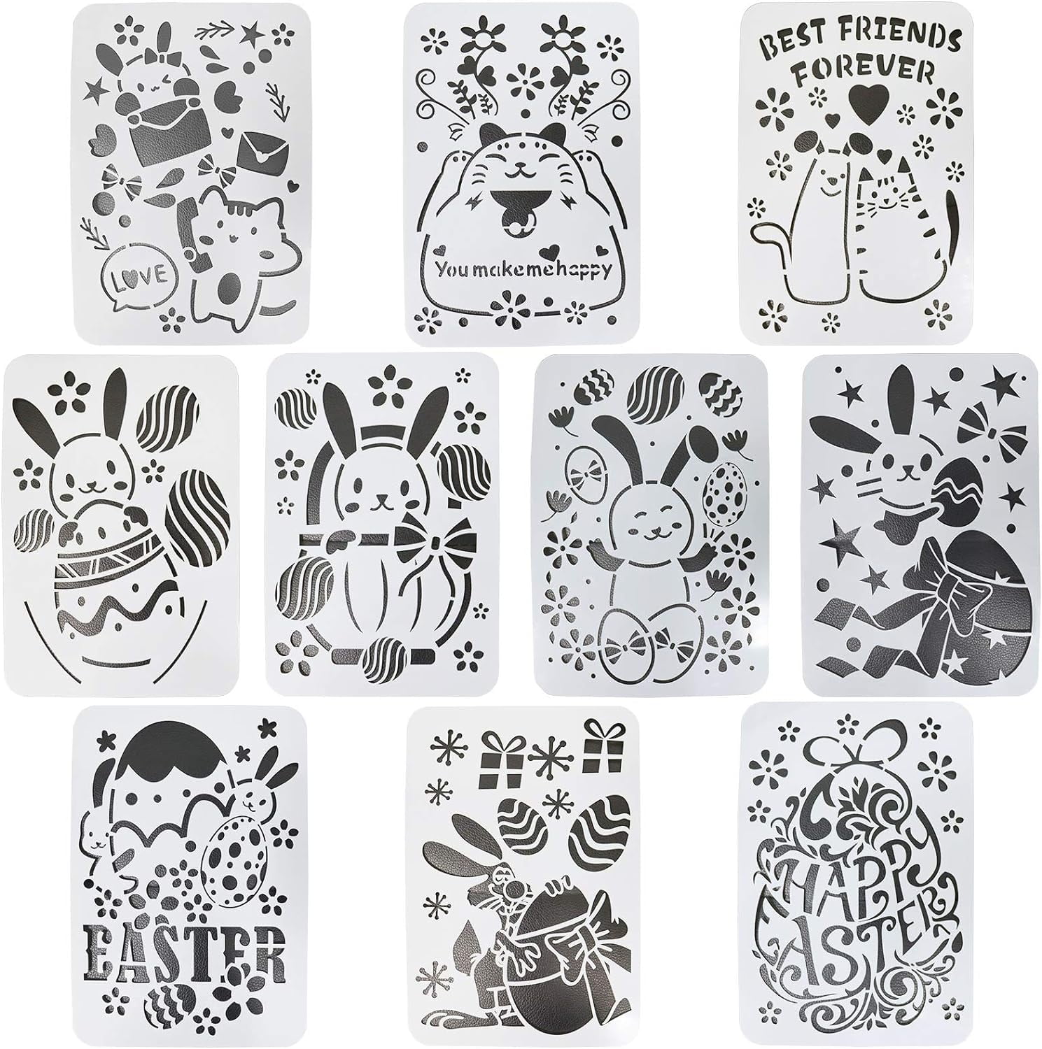 10Pcs Easter Drawing Stencils Rabbit Egg Shapes Plastic Reusable Card ...