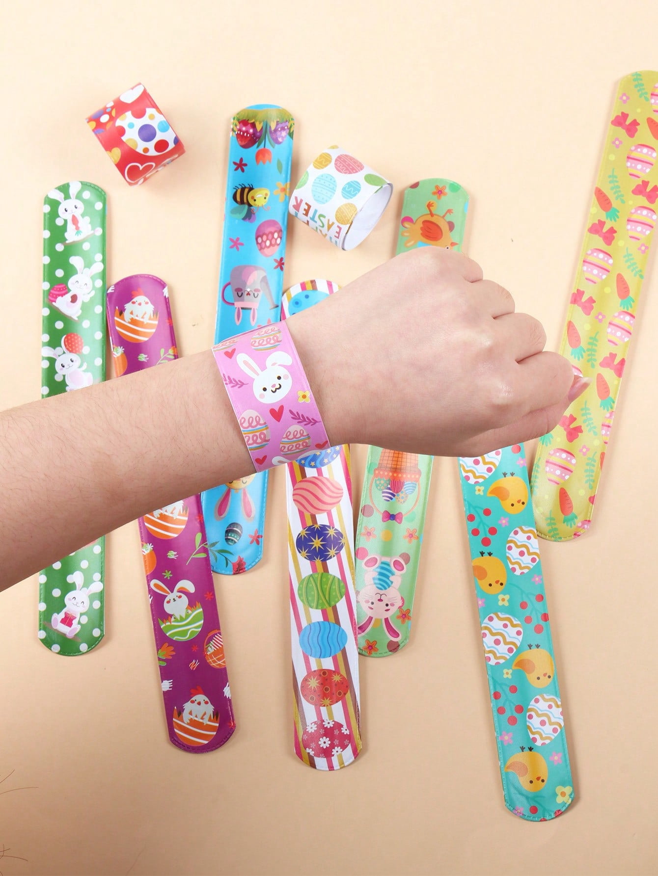 10Pcs Easter Slap Bracelets, Easter Bunny Egg Chick Pattern Clap ...