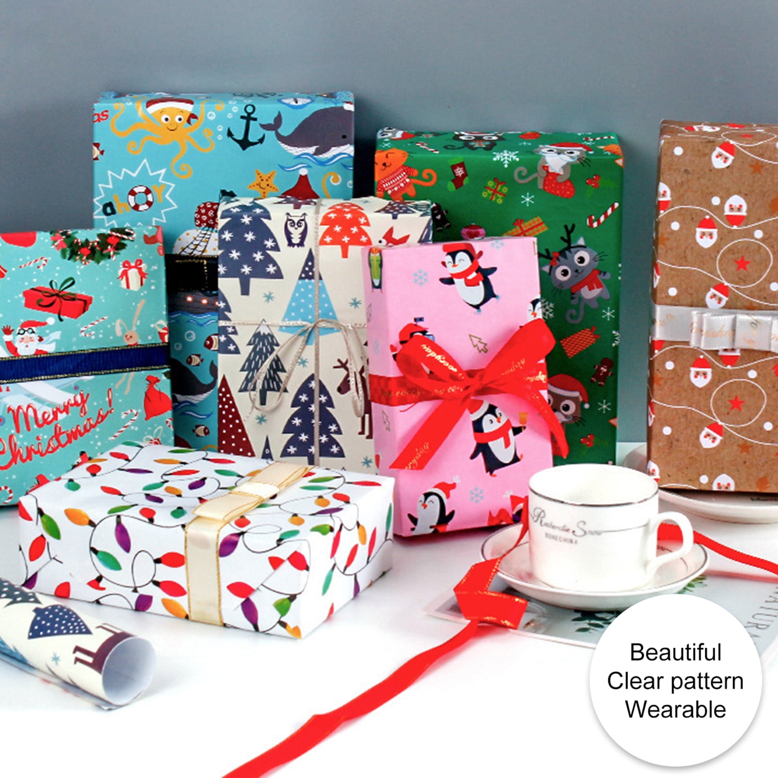 10Pcs Eco-Friendly Christmas Wrapping Paper, Wear-Resistant Kraft Paper ...