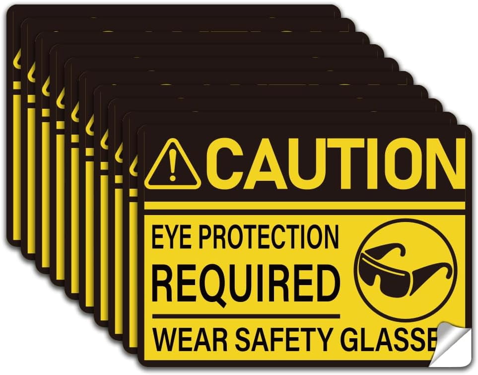 10Pcs Eye Protection Required Sign Sticker Wear Safety Glasses Self ...