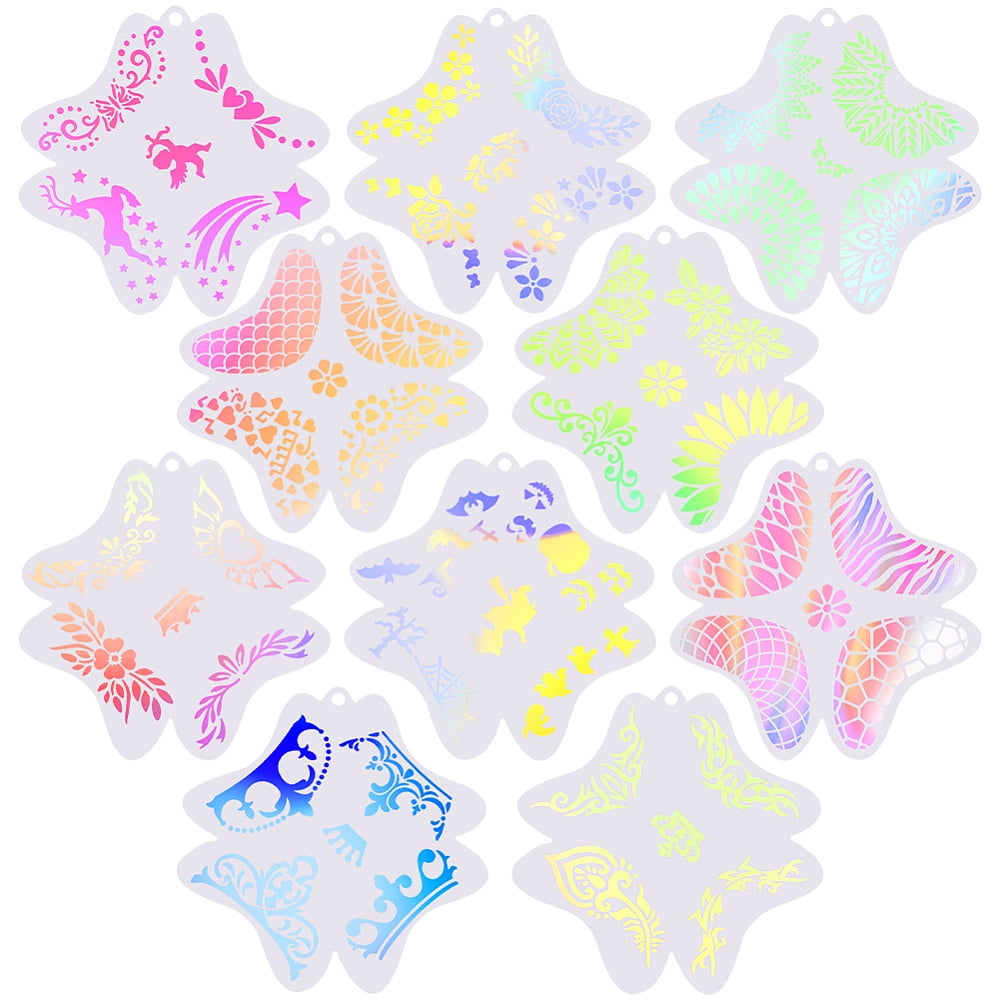 10Pcs Face Painting Stencils Reusable PET Plastic Floral Plants ...
