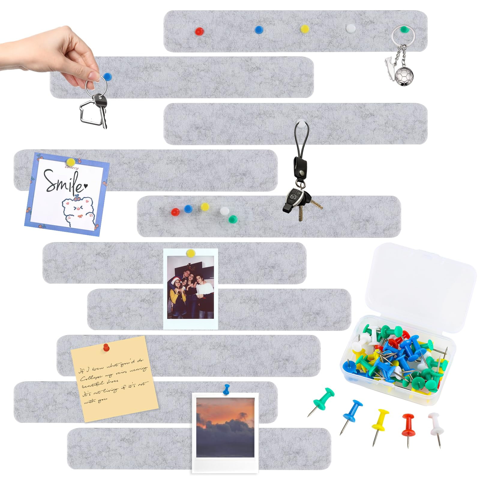 10Pcs Felt Pin Board Bulletin Board with 50 Pushpins, Self-Adhesive ...