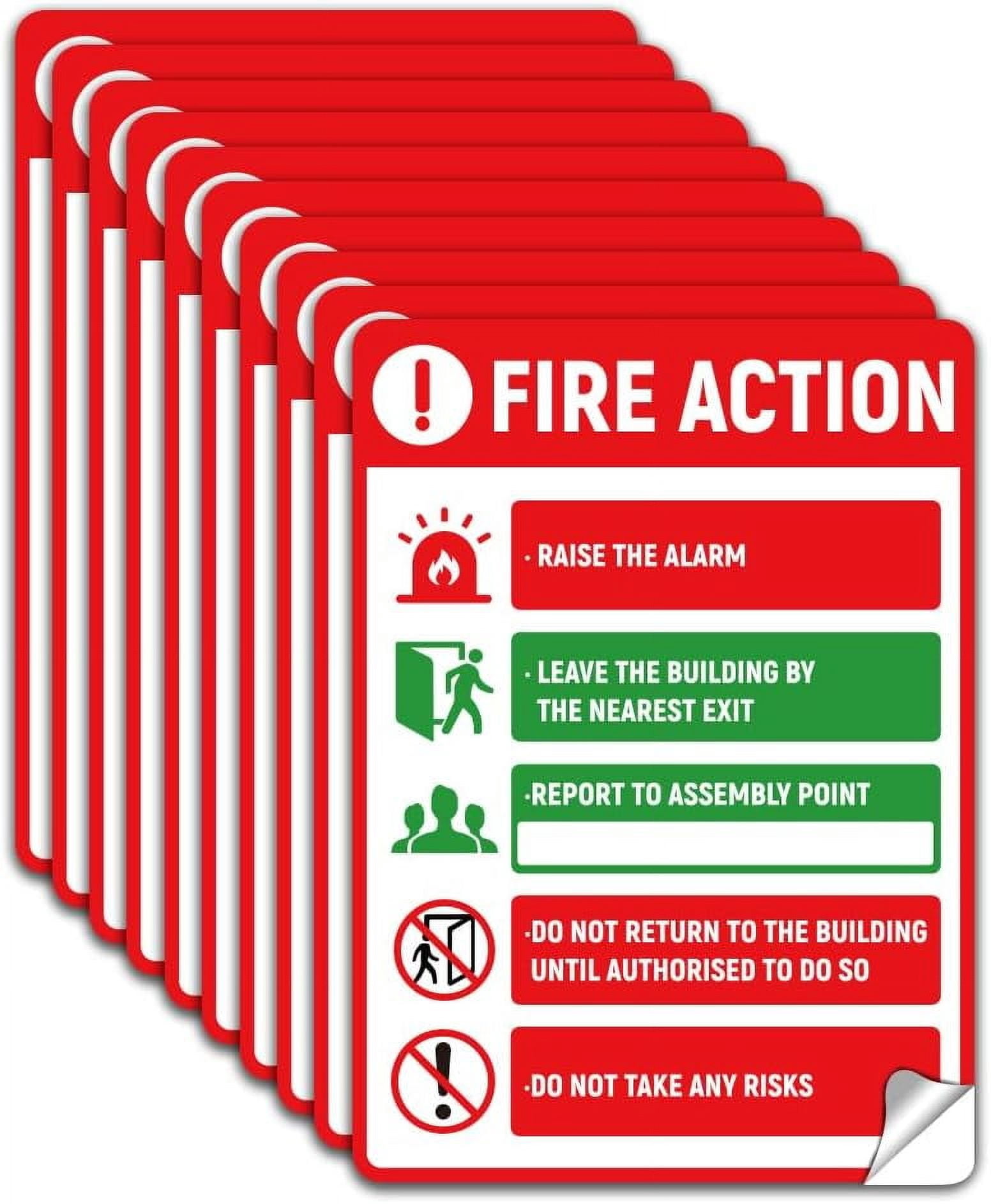 10Pcs Fire Action Notice Sign Sticker PVC Waterproof Clear Fire Alarm ...