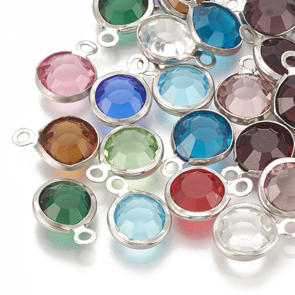 10Pcs Flat Round Pendant Ornament Glass Charms with 304 Stainless Steel ...