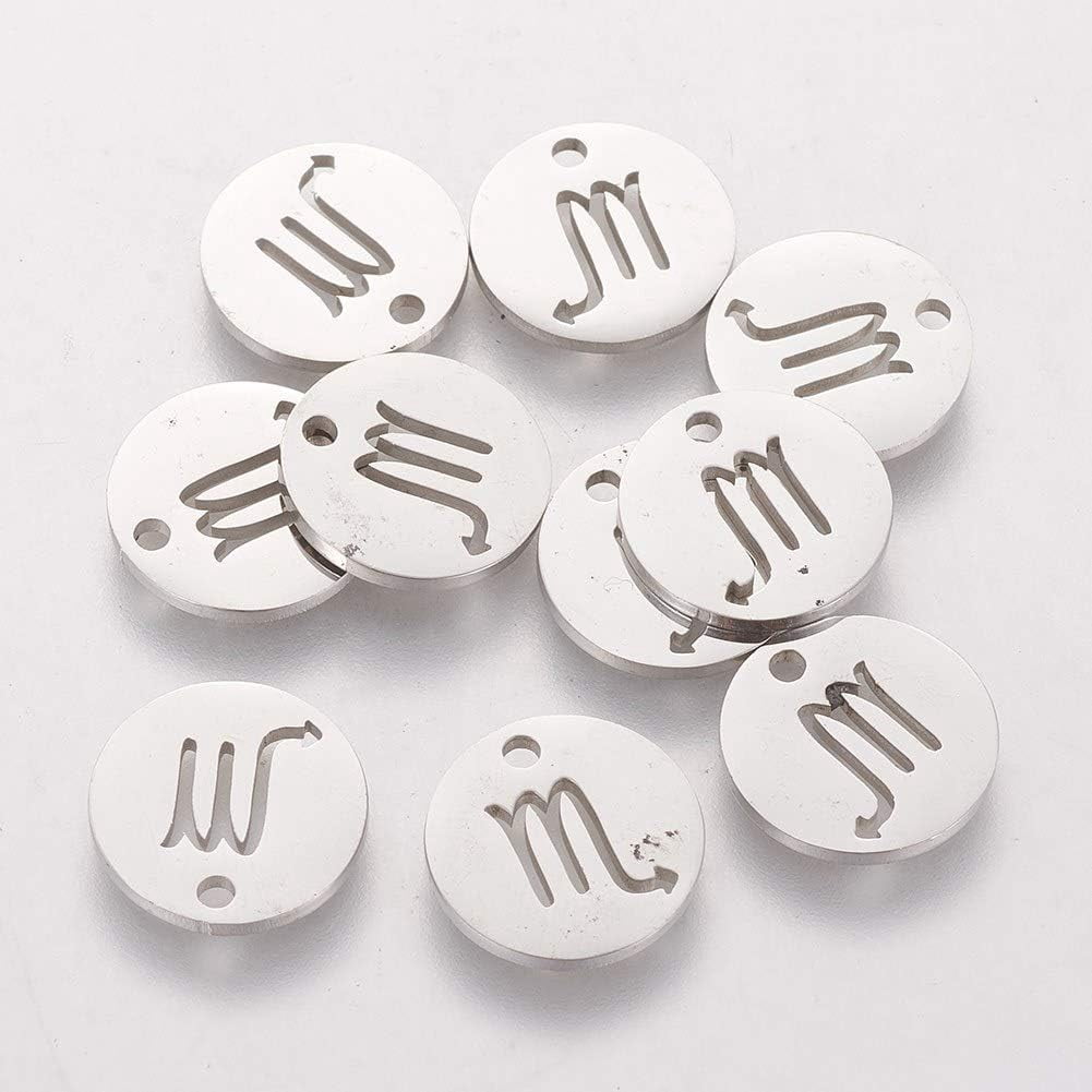 10Pcs Flat Round Scorpio Charms 12x1mm 304 Stainless Steel 12 ...