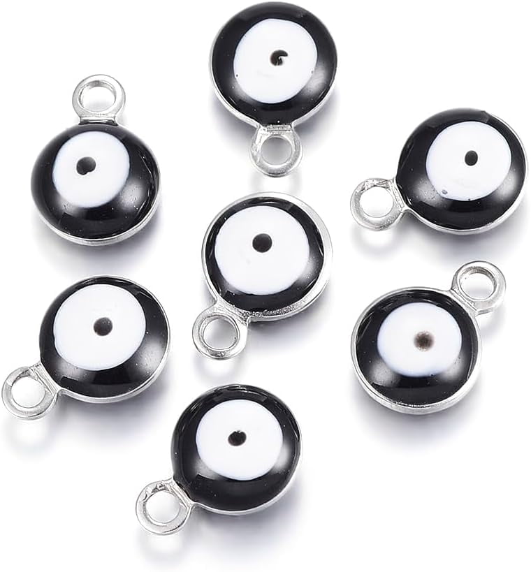 10Pcs Flat Round with Charms 304 Stainless Steel Enamel Charms Jewelry ...