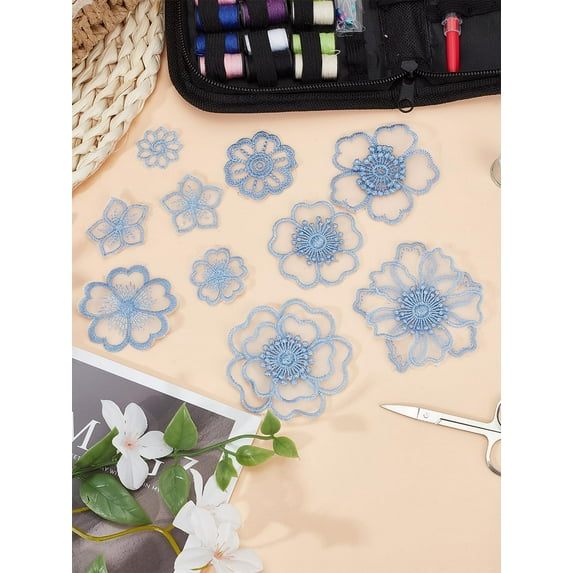 10Pcs Floral Embroidery Flower Lace Embroidery Sewing Fiber Blue Theme ...