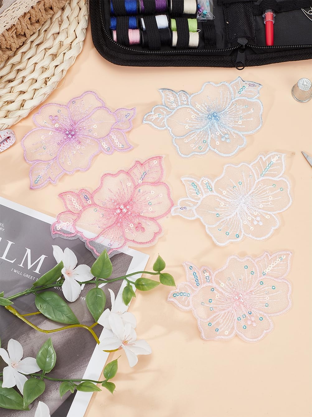 10Pcs Flower Sew on Patches Decorative Patches with Plastic Pearl Mixed ...