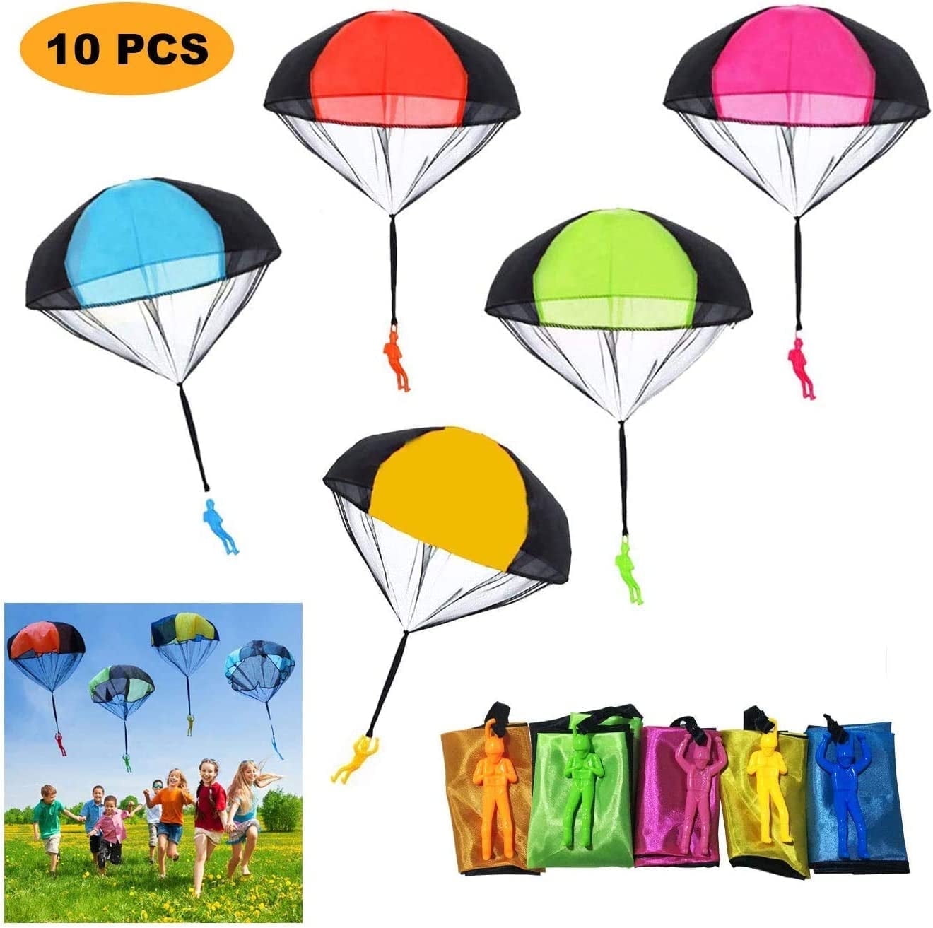 Adventure Play Game Equipment - 10Pcs Colorful Hand Throwing Parachutes ...