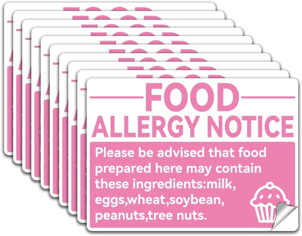 10Pcs Food Allergy Warning Label Decal Sticker PVC Pink Allergy ...