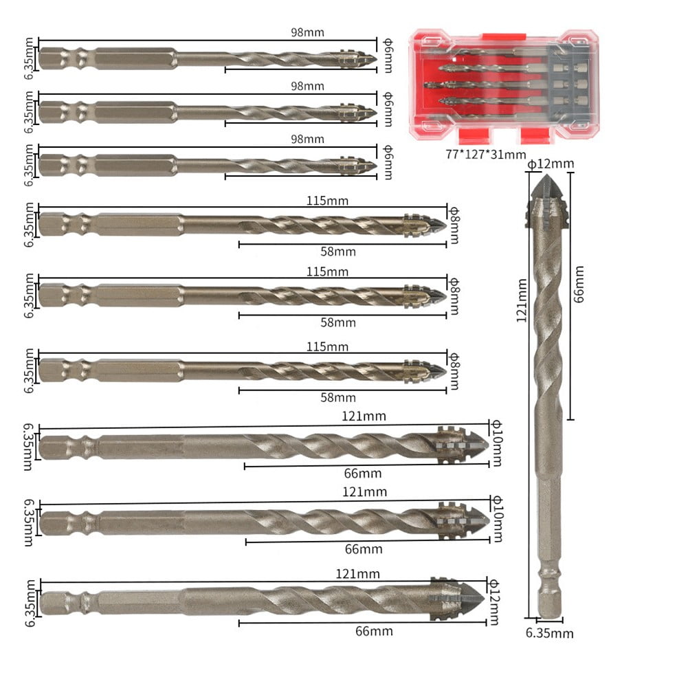 10Pcs Four-Flute Eccentric Drill Drilling Glass Tile Punching Triangle ...