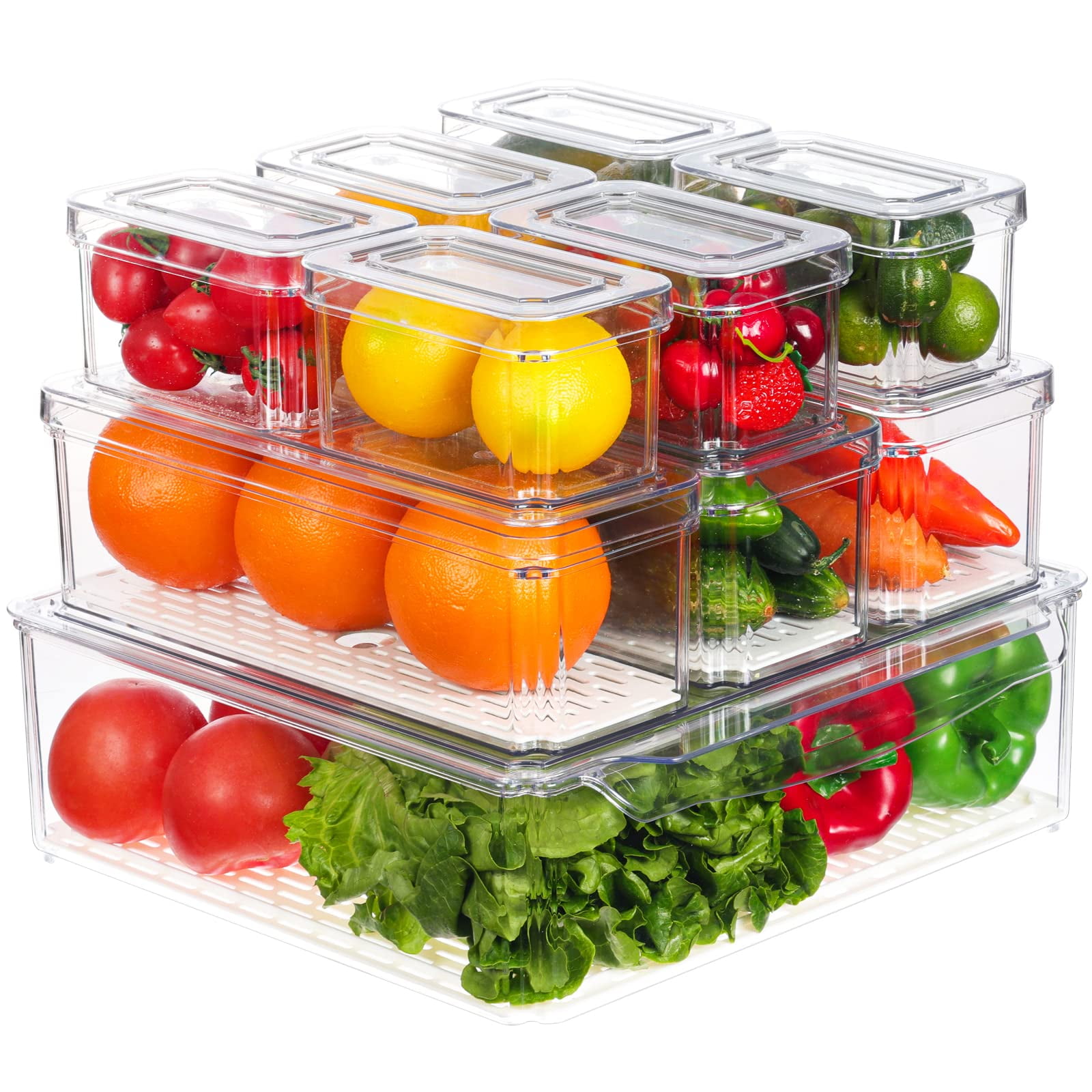 10Pcs Fridge Organizer Stackable Refrigerator Organizer Bins with Lids ...
