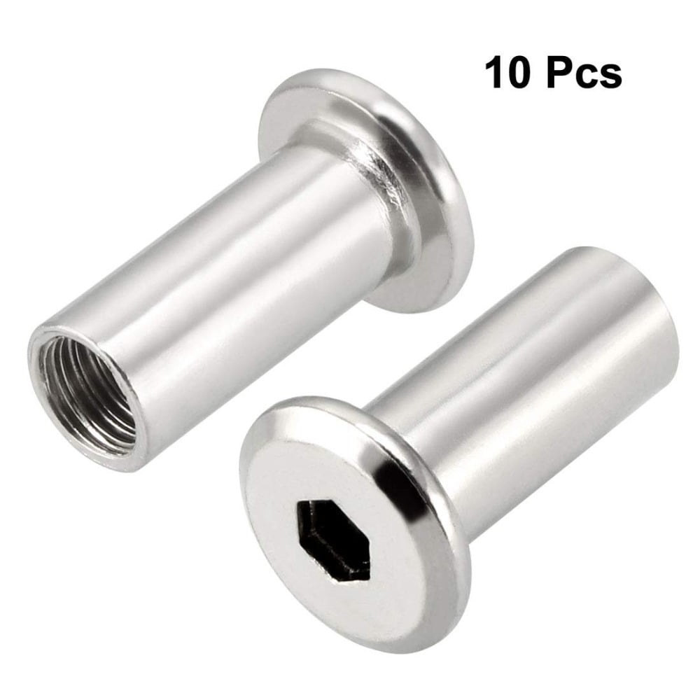 10Pcs Furniture Carbon Steel Nickel-Plated Post Sleeve Nut Reversed ...