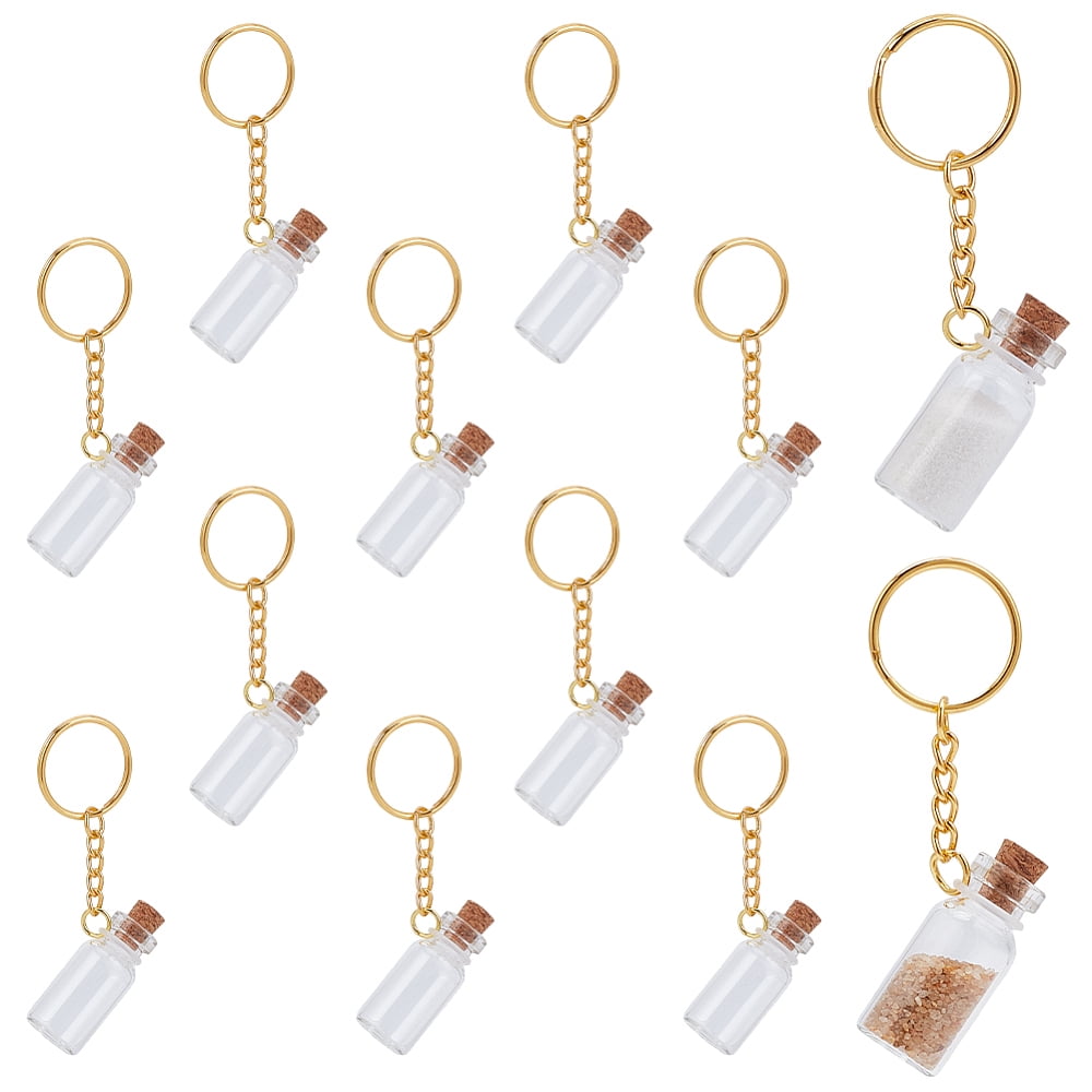 10Pcs Glass Bottle Keychains with Iron Clasps Cork Golden 8.2cm ...