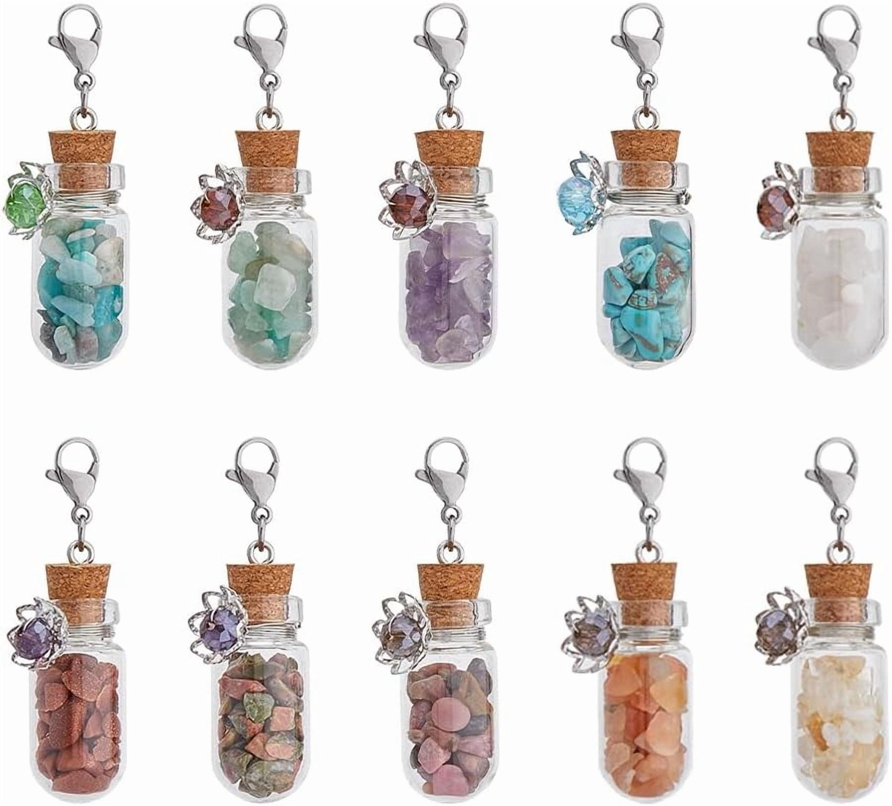 10Pcs Glass Bottle Pendant Chip Filling Charms with Lobster Clasp ...