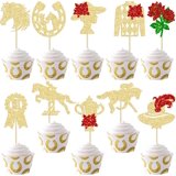 10Pcs Gold Glitter Kentucky Derby Cupcake Toppers, Horse Racing Themed ...