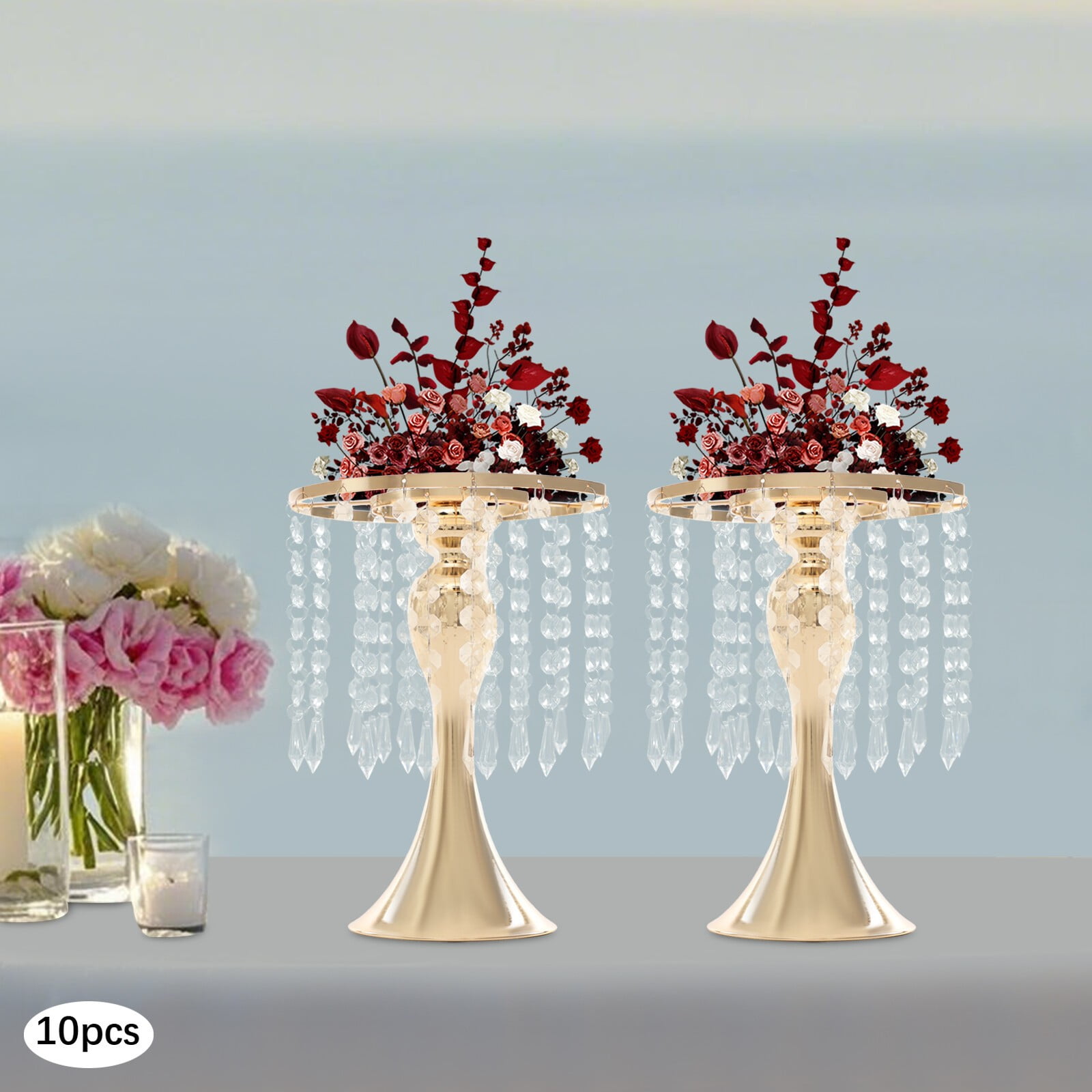 10Pcs Gold Metal Acrylic Flower Stands Set Tabletop Centerpiece Vase ...