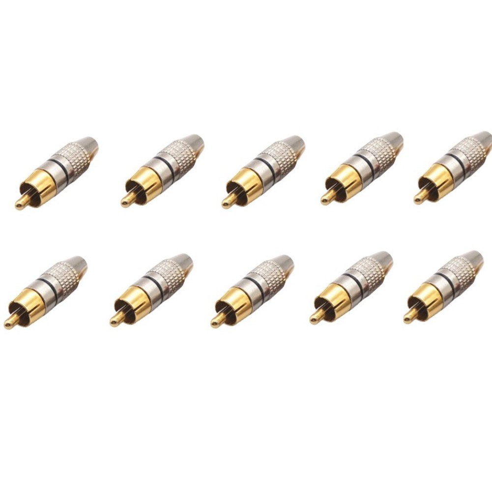 10PCS Gold Plated for RCA Male Coaxial Cable Plug Locking Connector for ...