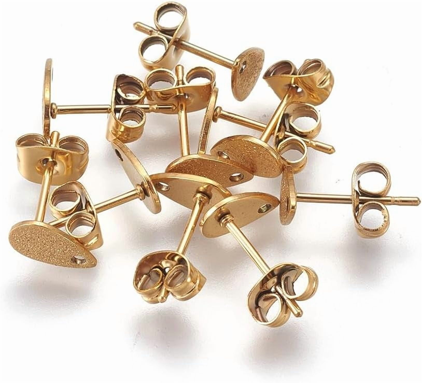 10Pcs Golden Stud Earring Findings Ion Plating 304 Stainless Steel ...