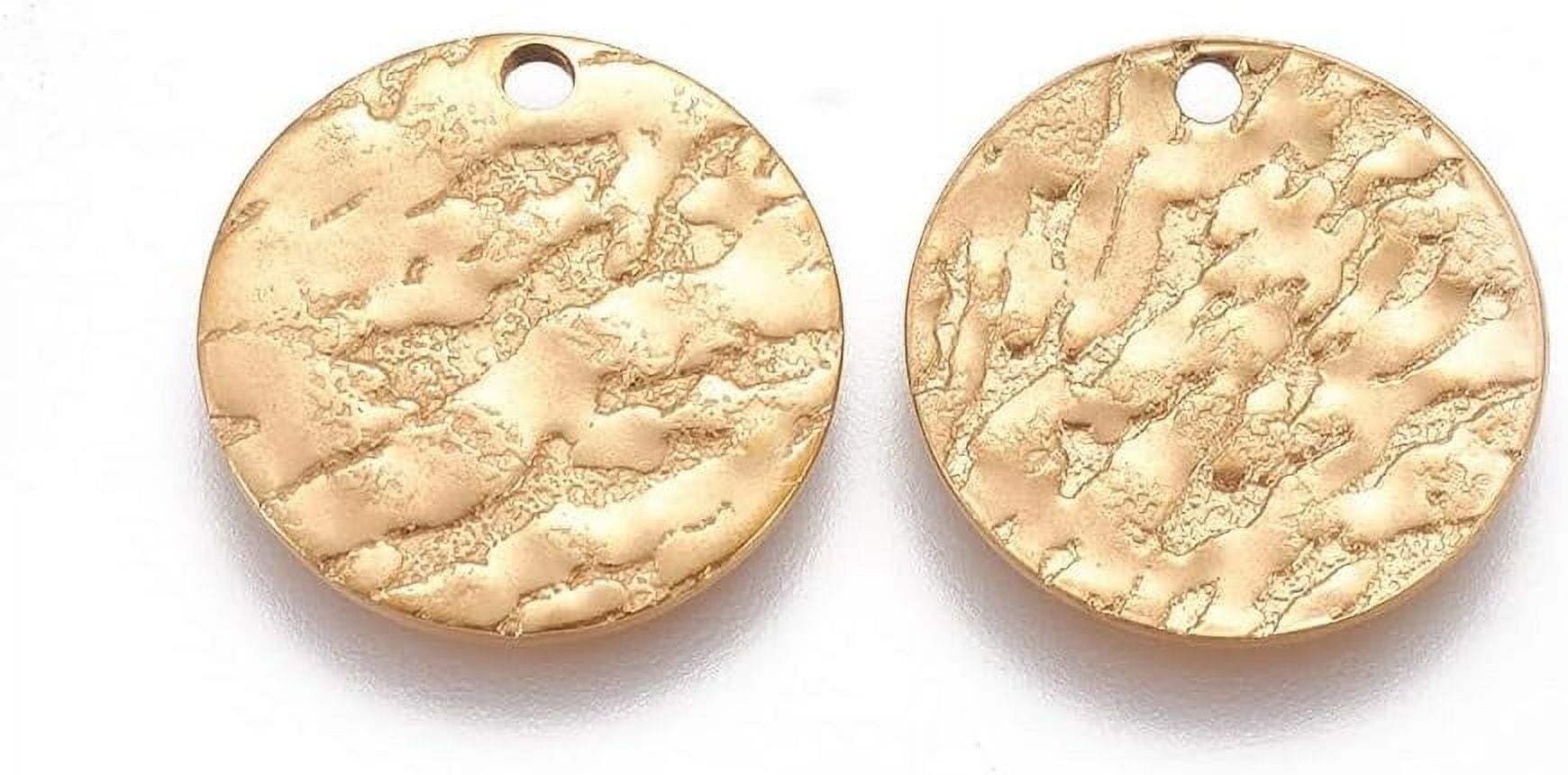 10Pcs Golden Textured Flat Round Metal Charms with Bumpy Charm 304 ...