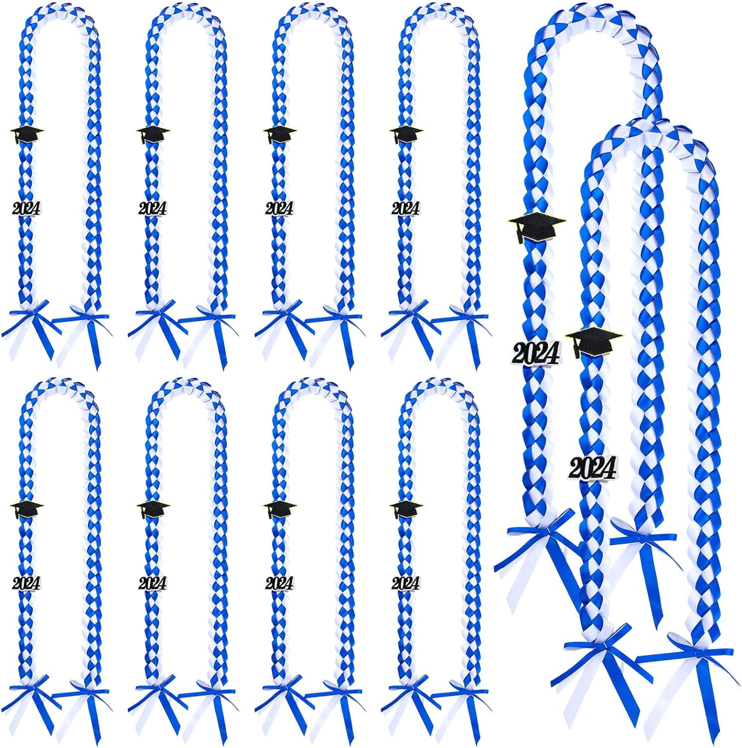 10Pcs Graduation Ribbon Lei Braided Necklace Handmade Charm Graduation ...