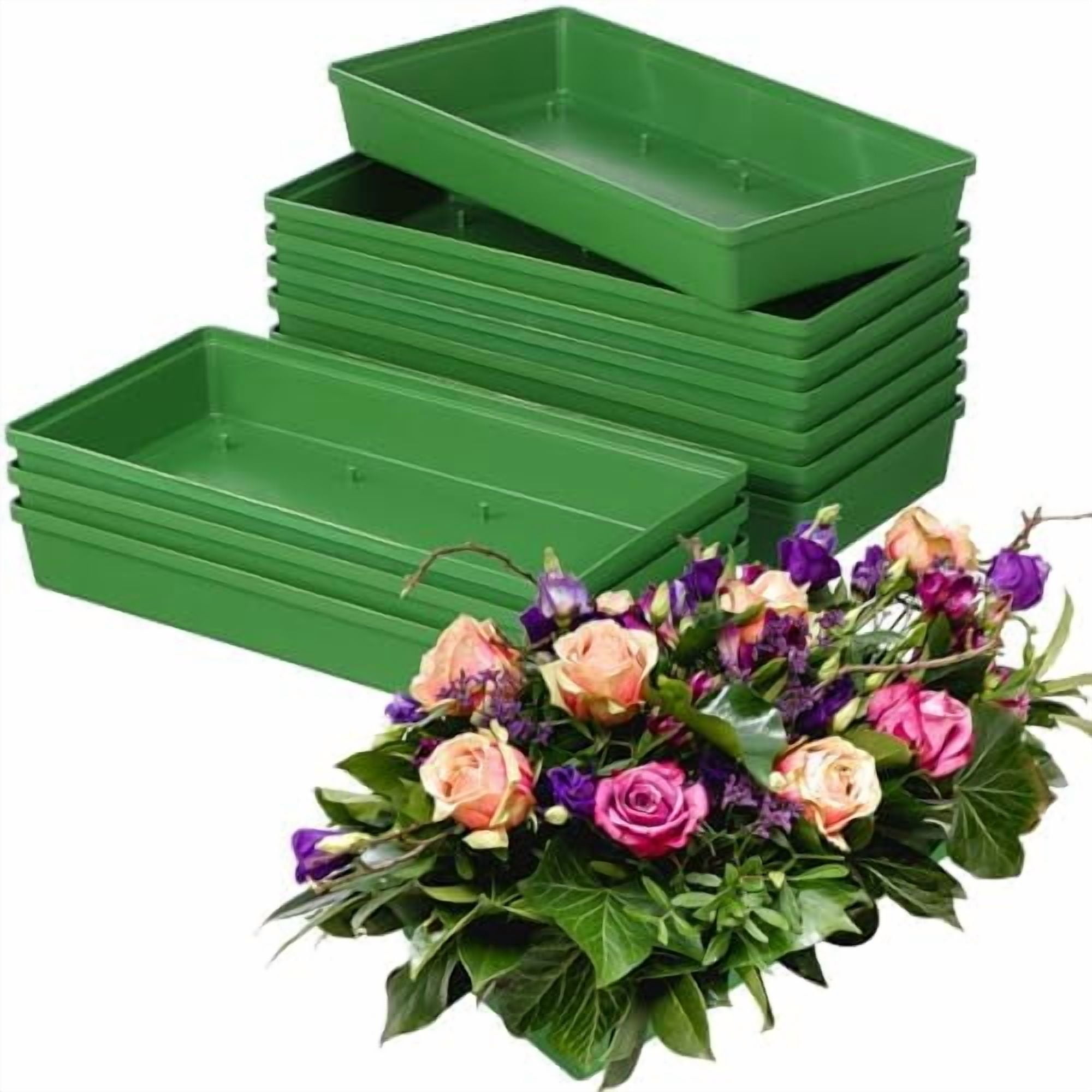 10Pcs Green Floral Trays for Flower Arrangement Plastic Rectangular ...