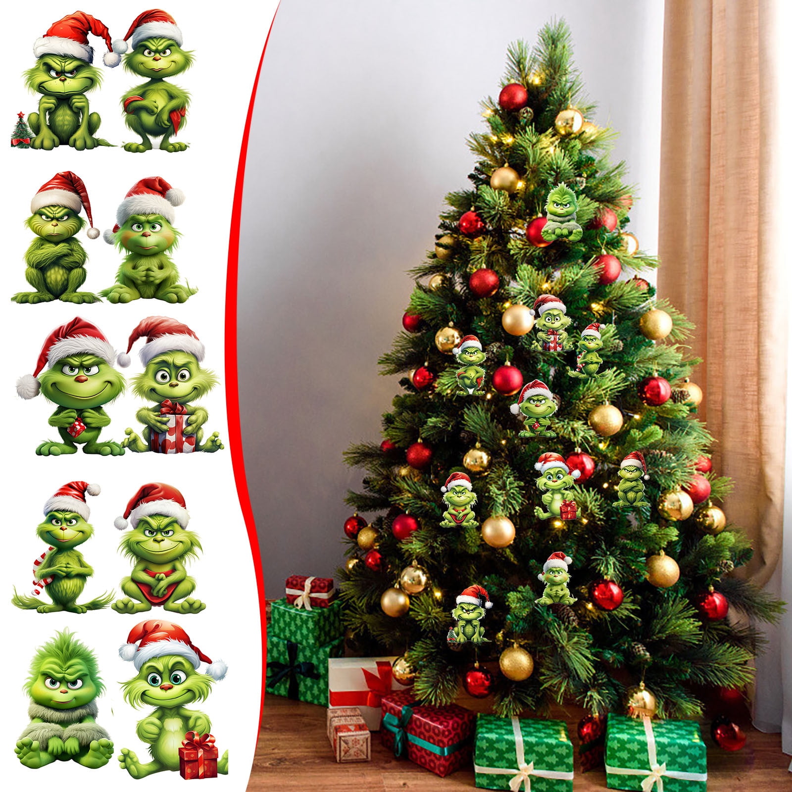 10Pcs Grinch 2D Hanging for Christmas Tree Tropper, Christmas Tree ...