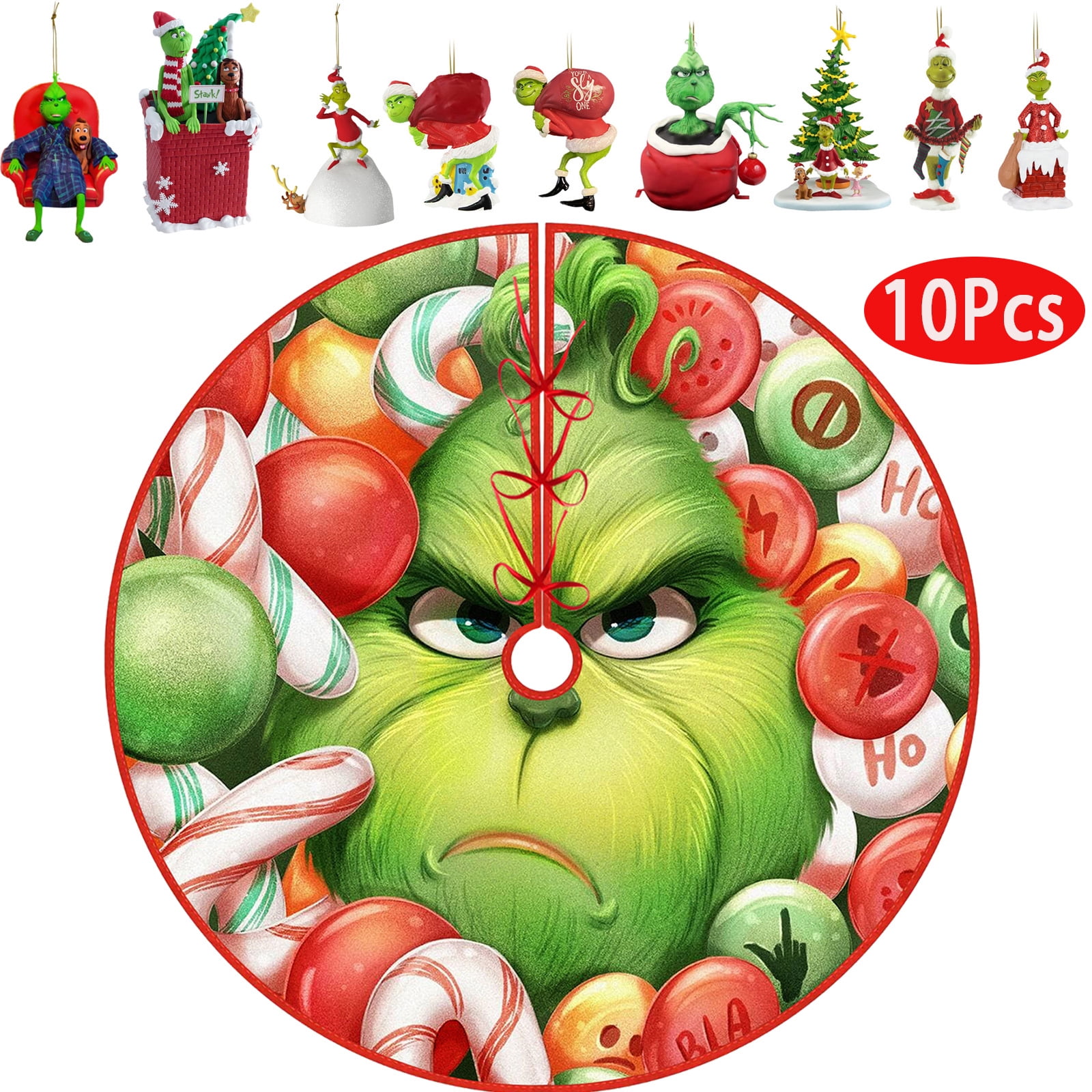 10Pcs Grinch Christmas Tree Skirt 30 Inches with Grinch Resin Pendant ...