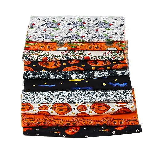 10Pcs Halloween Cotton Fabric Bundles - Ghost Pumpkin Skull Print ...