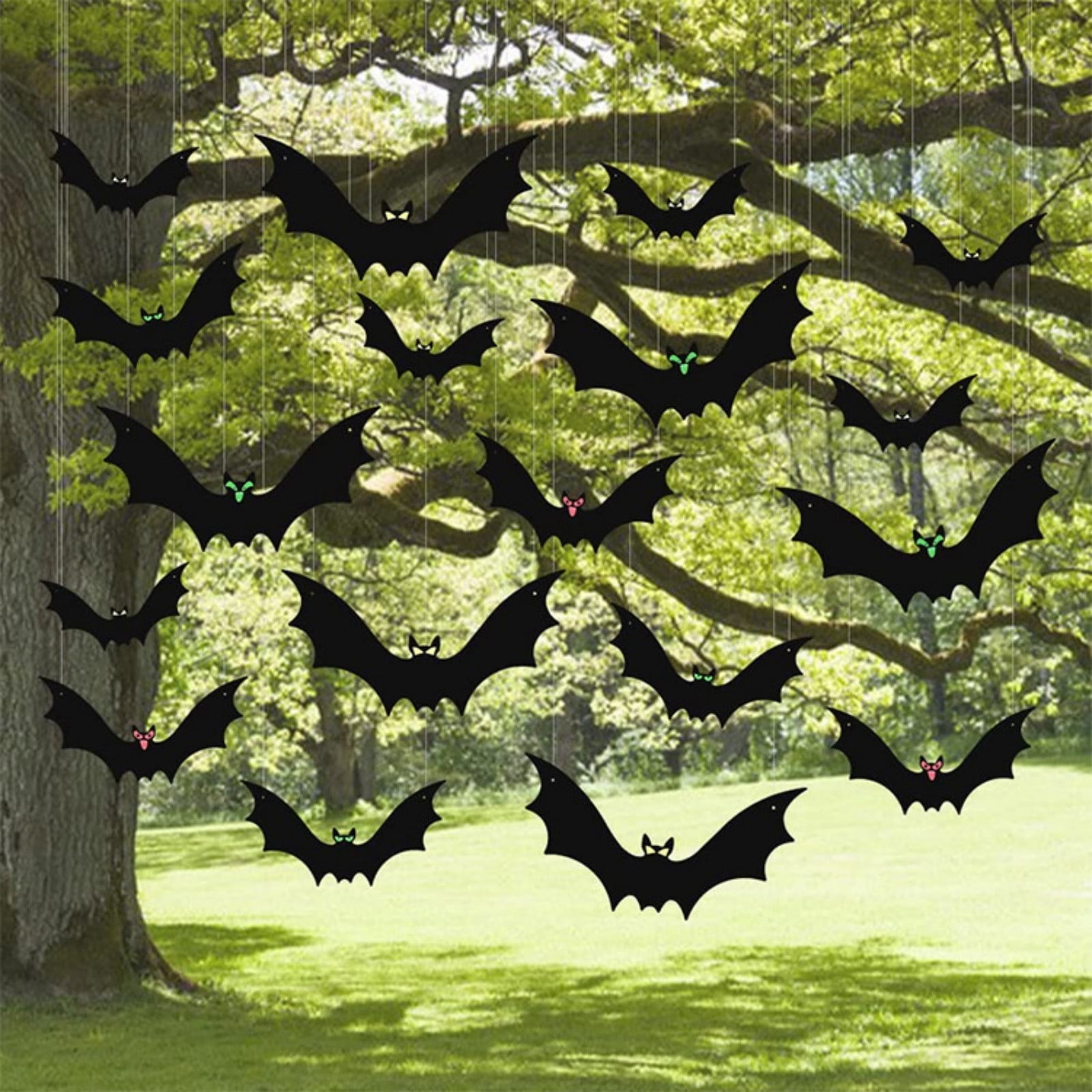 10Pcs Halloween Hanging Bats Decorations Outdoor - Plastic Flying Bats ...
