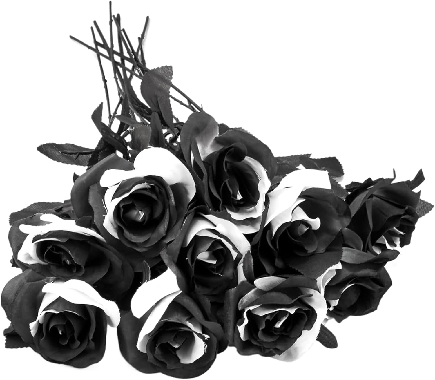 10Pcs Halloween Roses Lifelike Black and White Roses 14.6'' Long ...