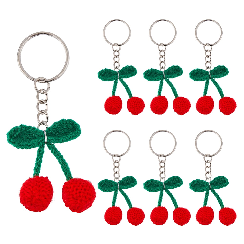 10Pcs Hand Crochet Wool Keychain with Iron Rings Cherry Red 83mm 10pcs ...