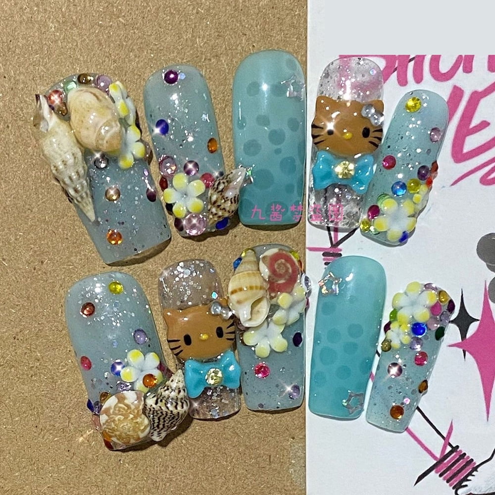 10Pcs Handmade Diy Cartoon Nail Art Hello Kitty Y2K 3D Flower Star ...