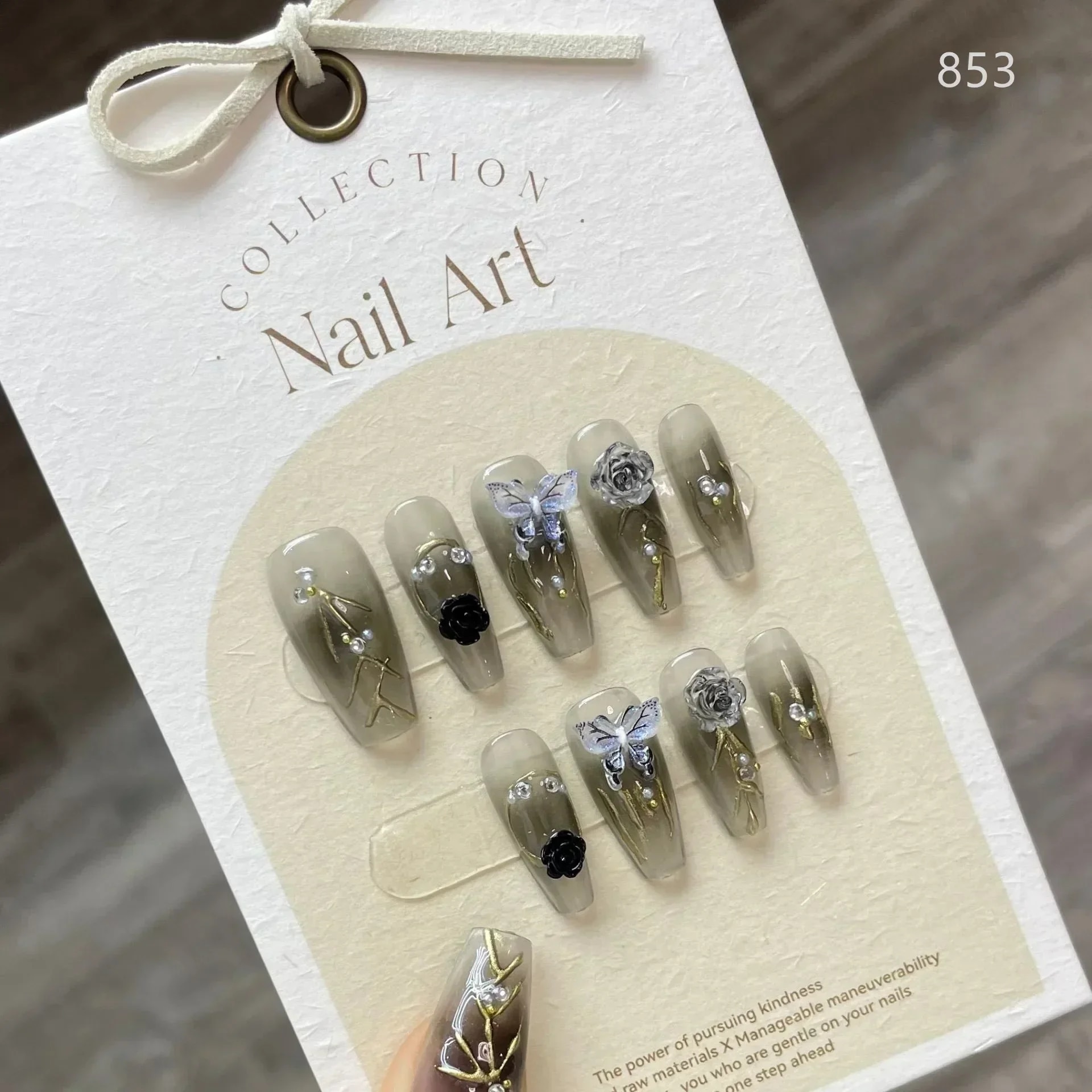 10Pcs Handmade Press on Nails Long Ballet Blue Fake Nails with 3D Ocean ...