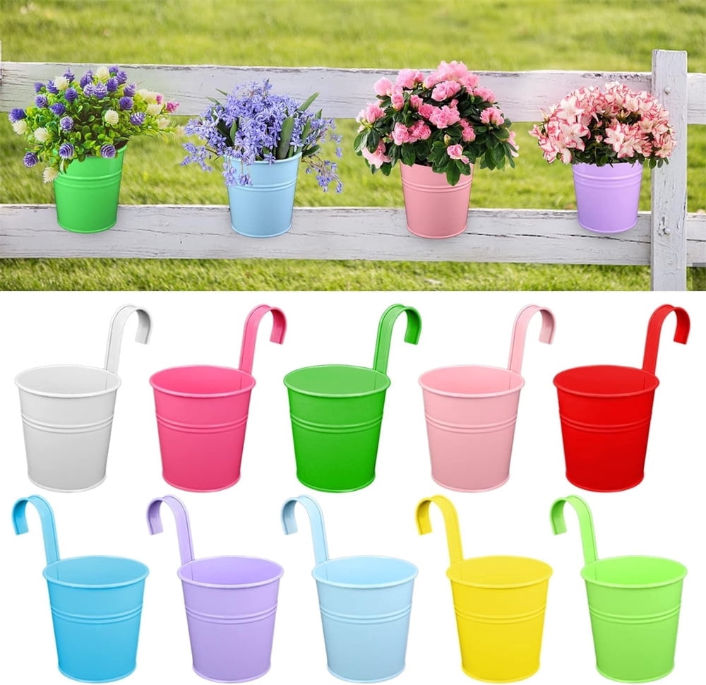 10Pack Round Railing Flower Bucket,Fence Planters Outdoor,Multicolor ...