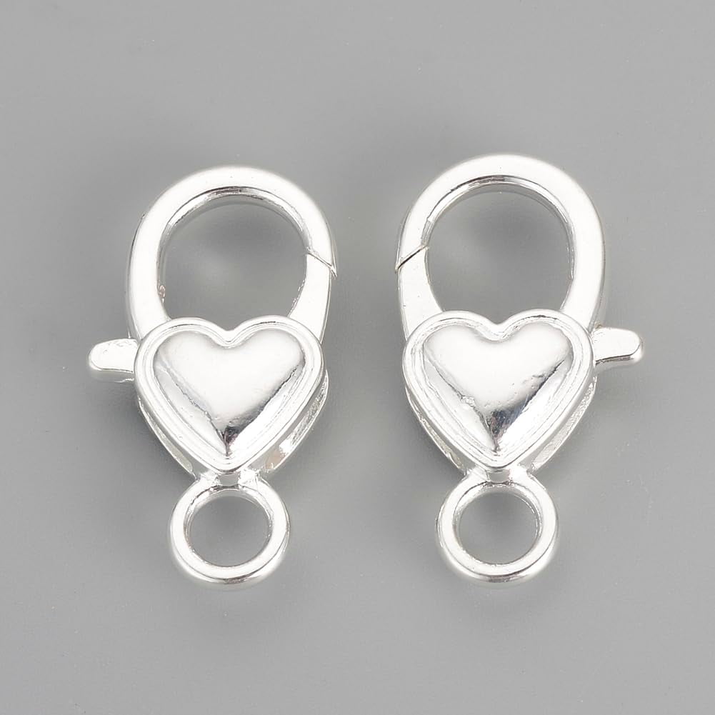 10Pcs Heart Alloy Lobster Claw Clasps Silver Color Plated Small Metal ...