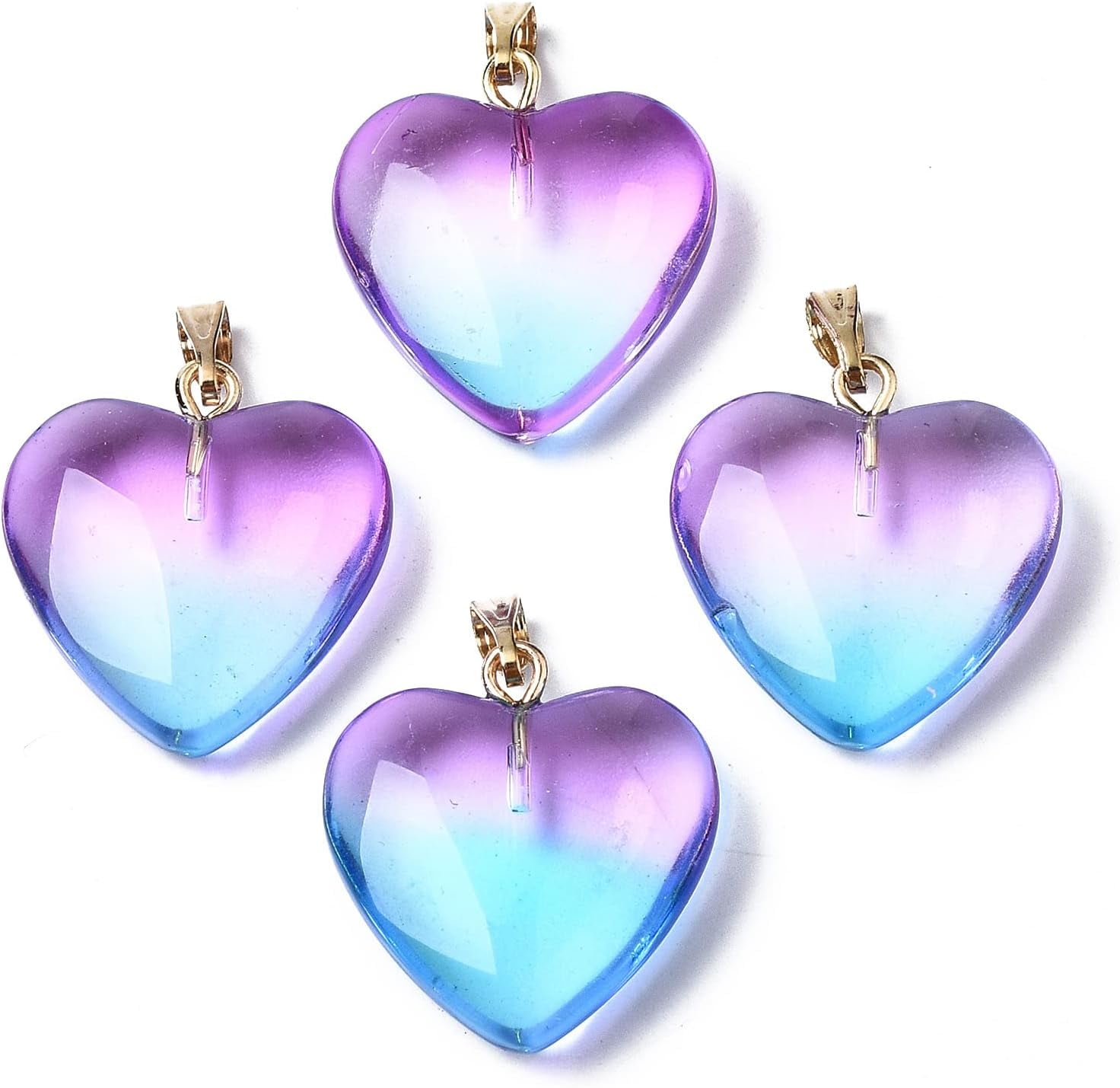 10Pcs Heart Pendant Ornament Two Tone Spray Painted Glass Pendants with ...