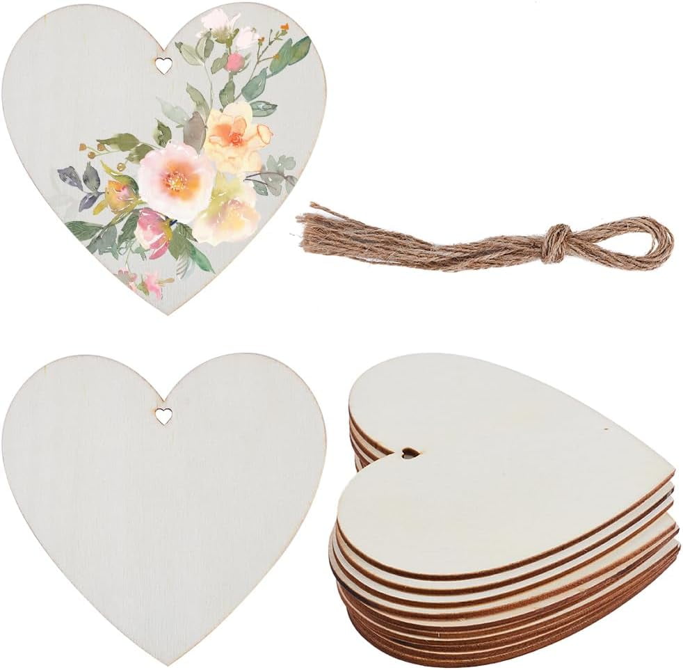 10Pcs Heart Unfinished Wood Ornaments Wooden Hearts Crafts Rustic ...