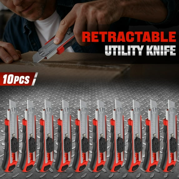 10Pcs Heavy Duty Snap-Off Retractable Utility Knife Box Cutter w/ Spare ...