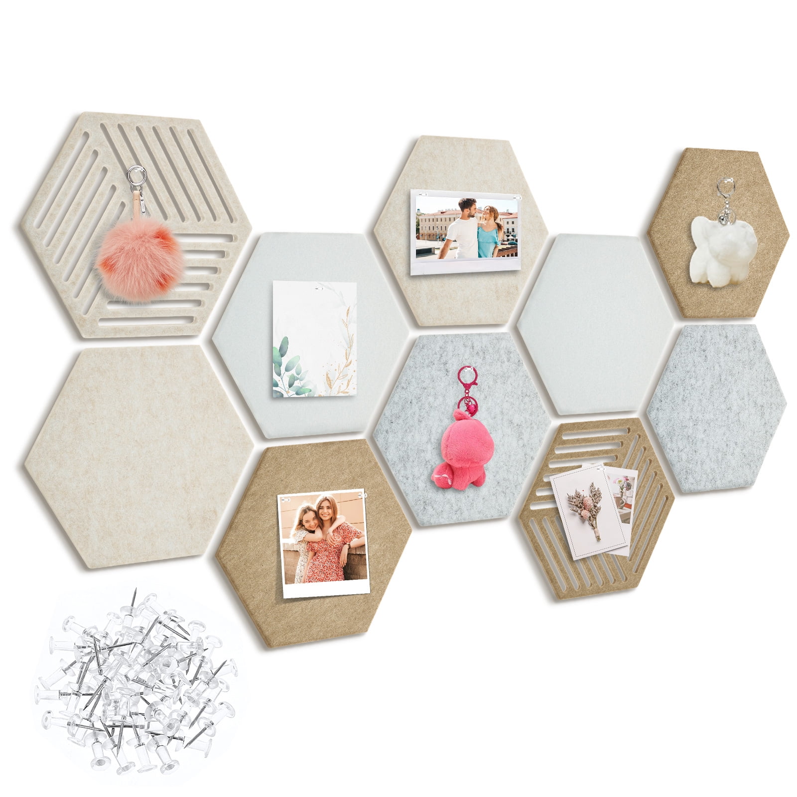 10Pcs Hexagon Cork-Bulletin Board，with 40 Push Pins 11.8" x 10.2" High ...