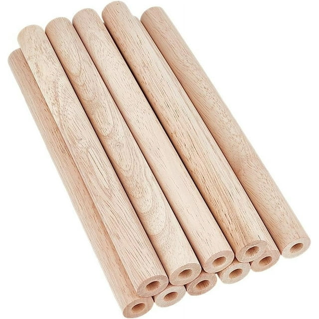 10Pcs Hollow Wood Sticks Rubber Wood Dowel 9.8x0.8 Inch Wooden Dowel ...