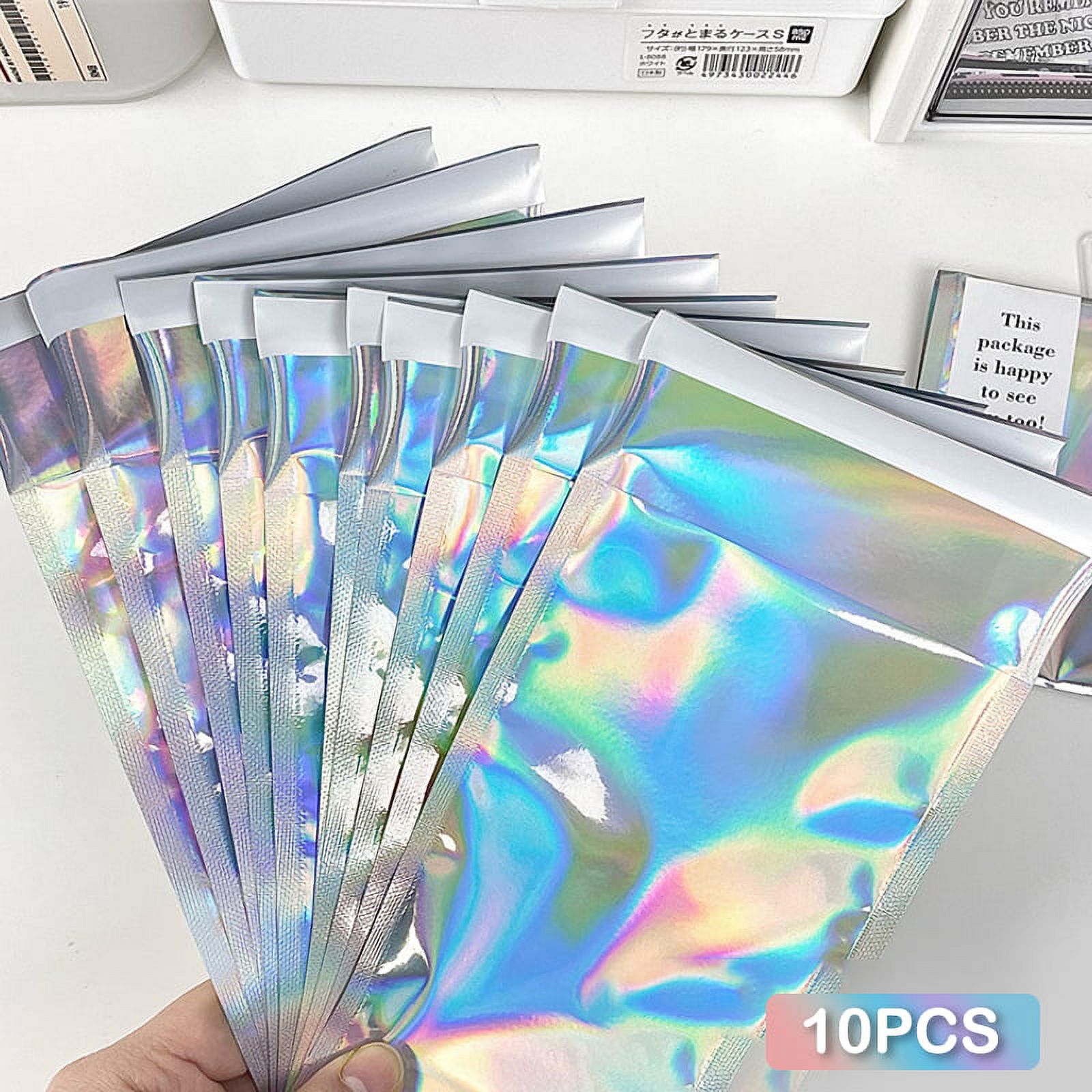 10Pcs Holographic Rainbow Flat Foil Mailing Envelope Resealable Smell ...